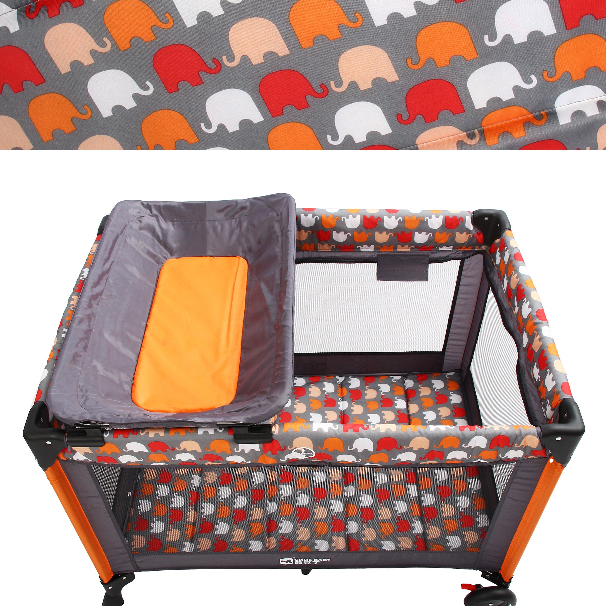 Cool Baby Playpen with Changing Table, Mattress & Carry Bag, Orange in ...